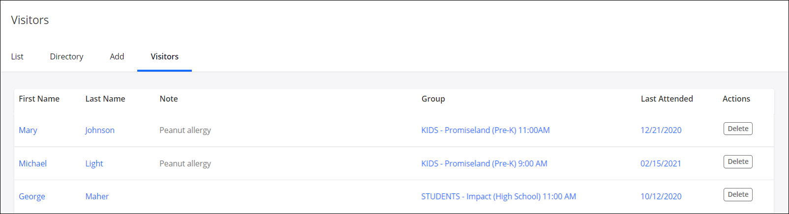 Manage Visitor Records – ChMS Help Center
